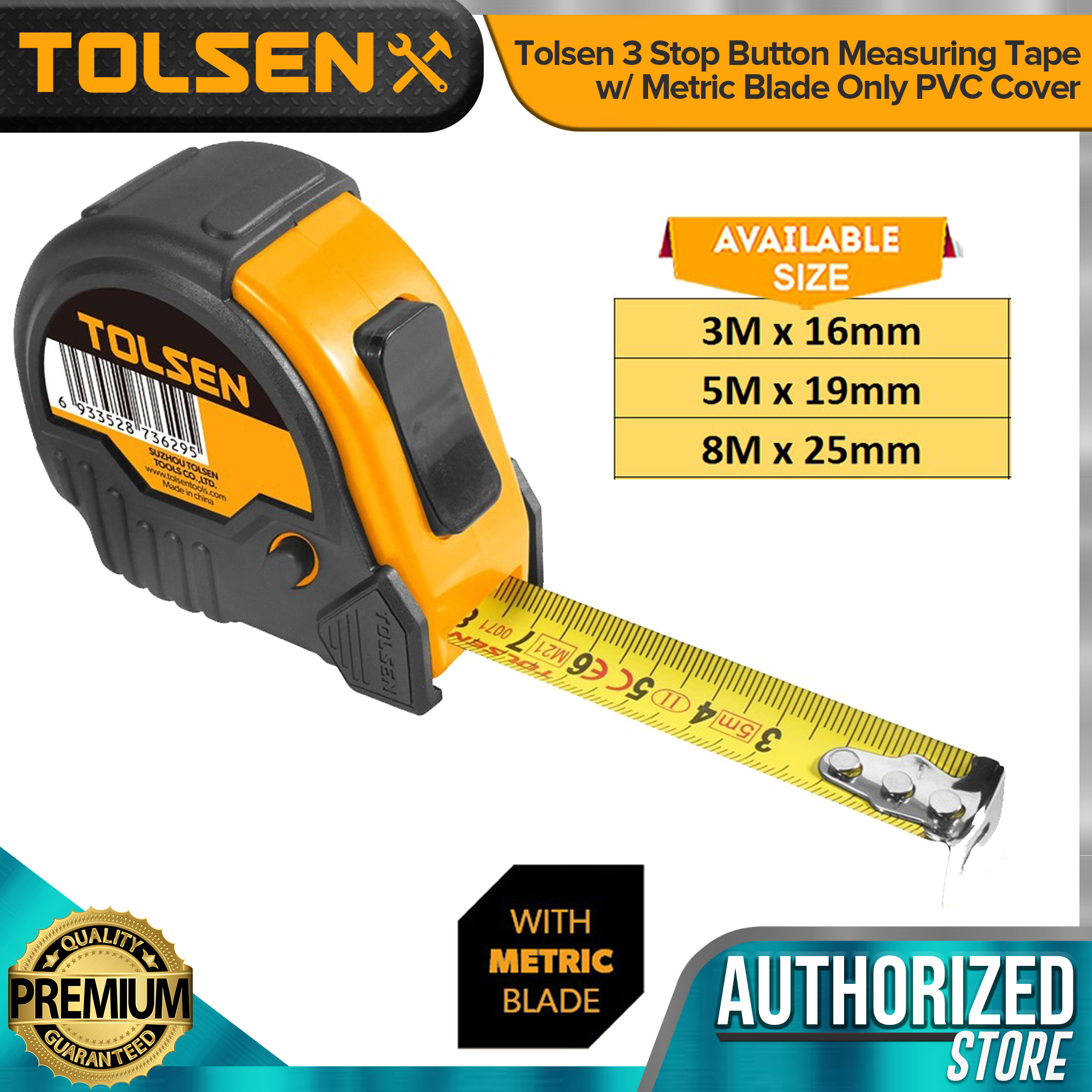 Tolsen 3 Stop Button Measuring Tape w/ Metric Blade Only (3M | 5M | 8M ...