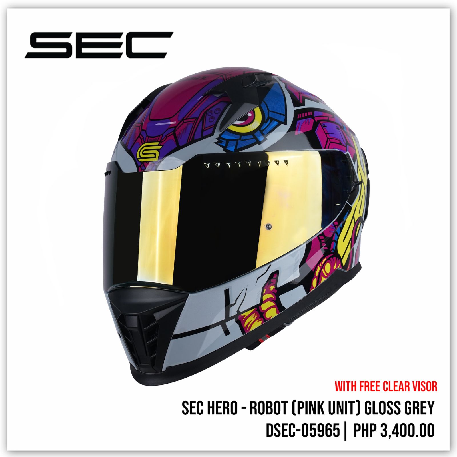 Sec Hero - Robot Gloss/Matte Full Face Helmet (S-XL) | Lazada PH