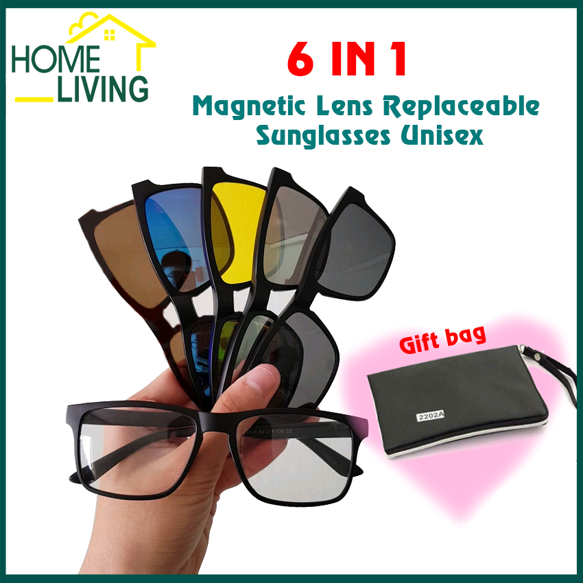 6 in 1 Magnetic Lens Replaceable Sunglasses for men, Passive circular ...