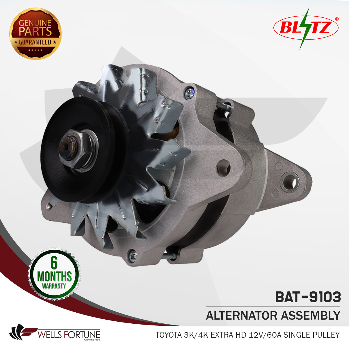 TOYOTA 3K / 4K EXTRA HD 12V / 60A SINGLE PULLEY BLITZ ALTERNATOR ...