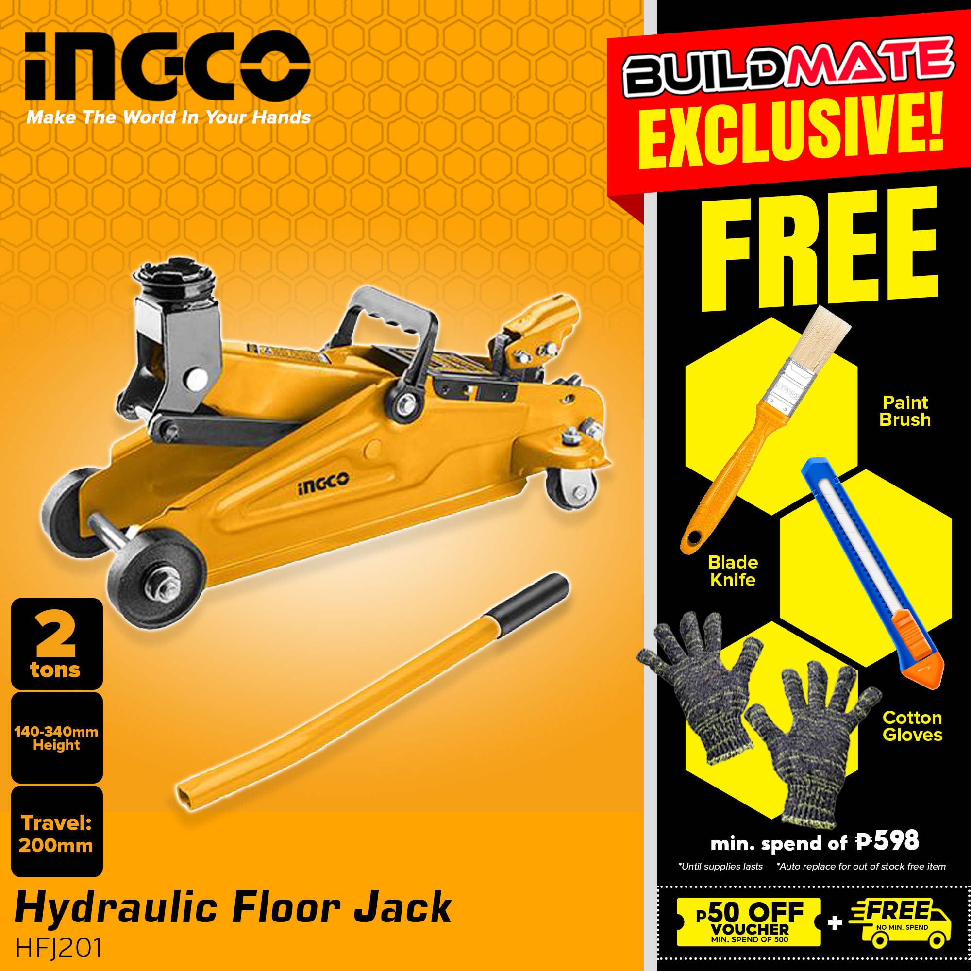 INGCO 2 TONS Hydraulic Floor Jack HFJ201 - BUILDMATE - IHT | Lazada PH