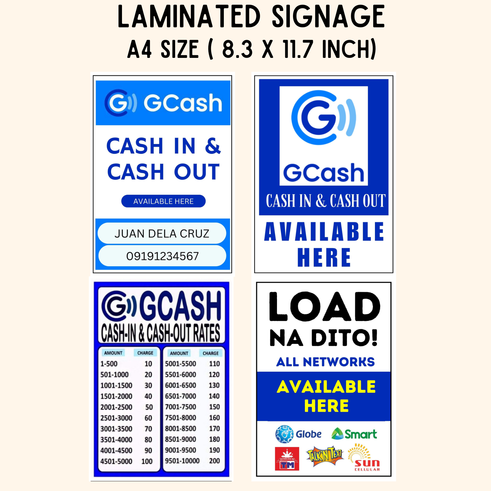 GCASH CASH OUT CASH IN SIGNAGE A4 SIZE | Lazada PH