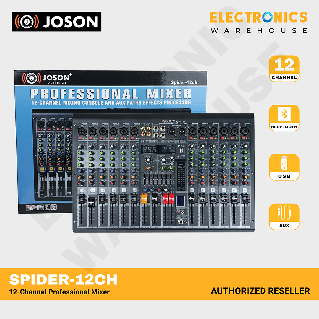 Joson Spider 12 CH Professional Mixer, 12 Channel Mixing Console and ...