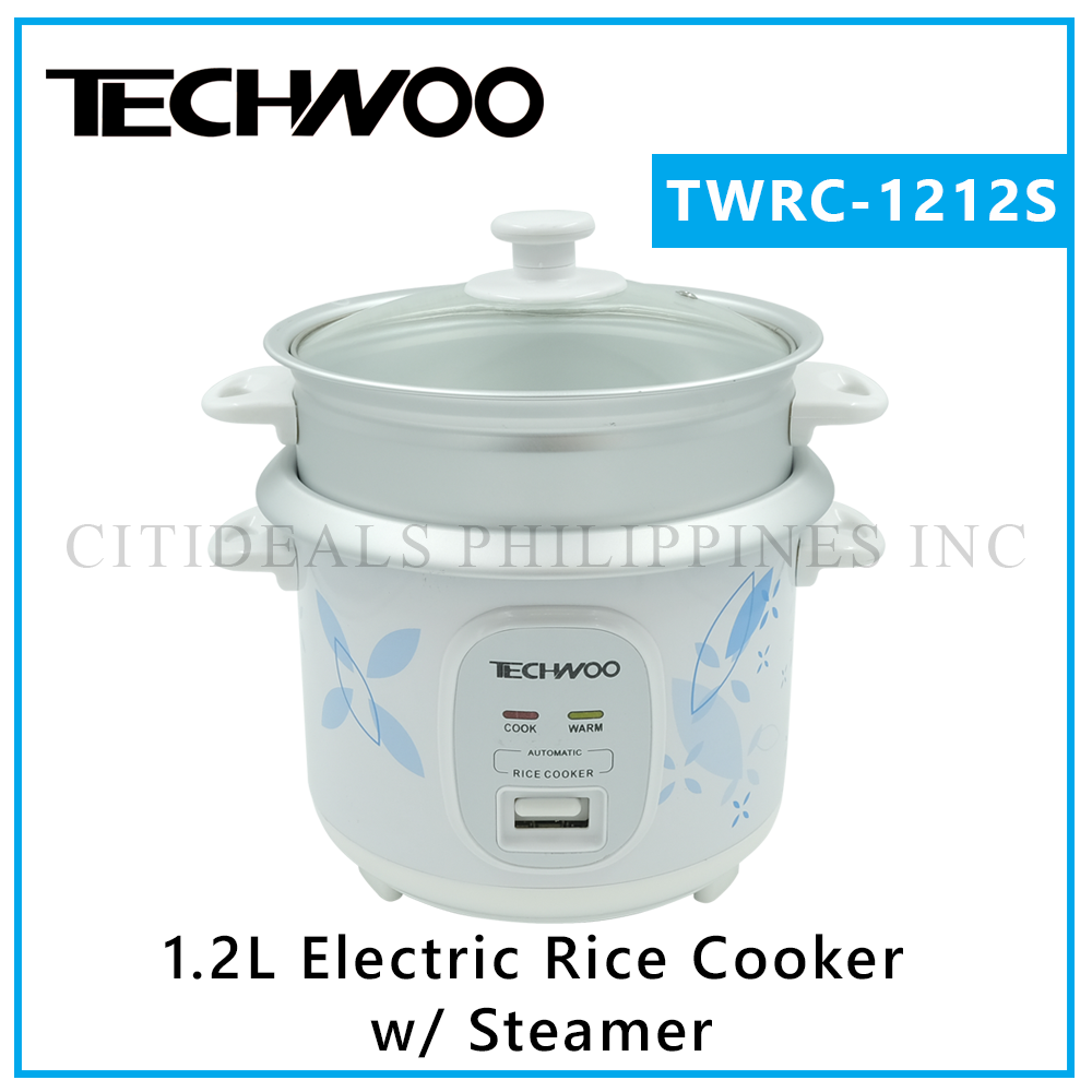 Rice Cooker Steamer 1.2L Electric Automatic TECHWOO Keep Warm White ...