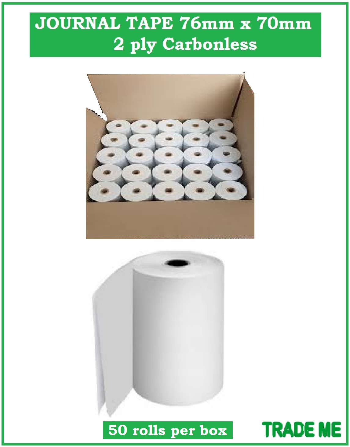 POS Tape JOURNAL 76mm x 70mm, 2 ply Carbonless, (50's rolls )1 box only ...