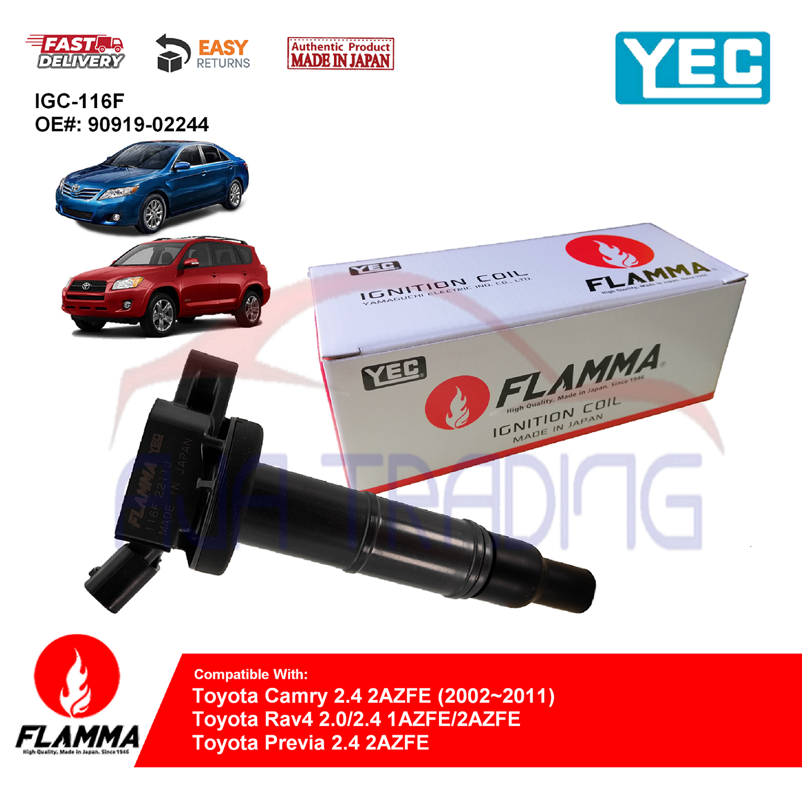 YEC FLAMMA Ignition Coil IGC-116F Toyota Camry 2.4, Toyota Rav4 2.0/2.4 ...