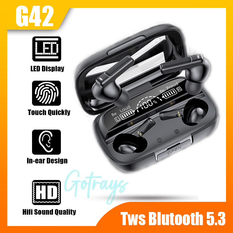 Gotrays Headset Bluetooth Earphone TWS Wireless Olahraga Earphone LED ...