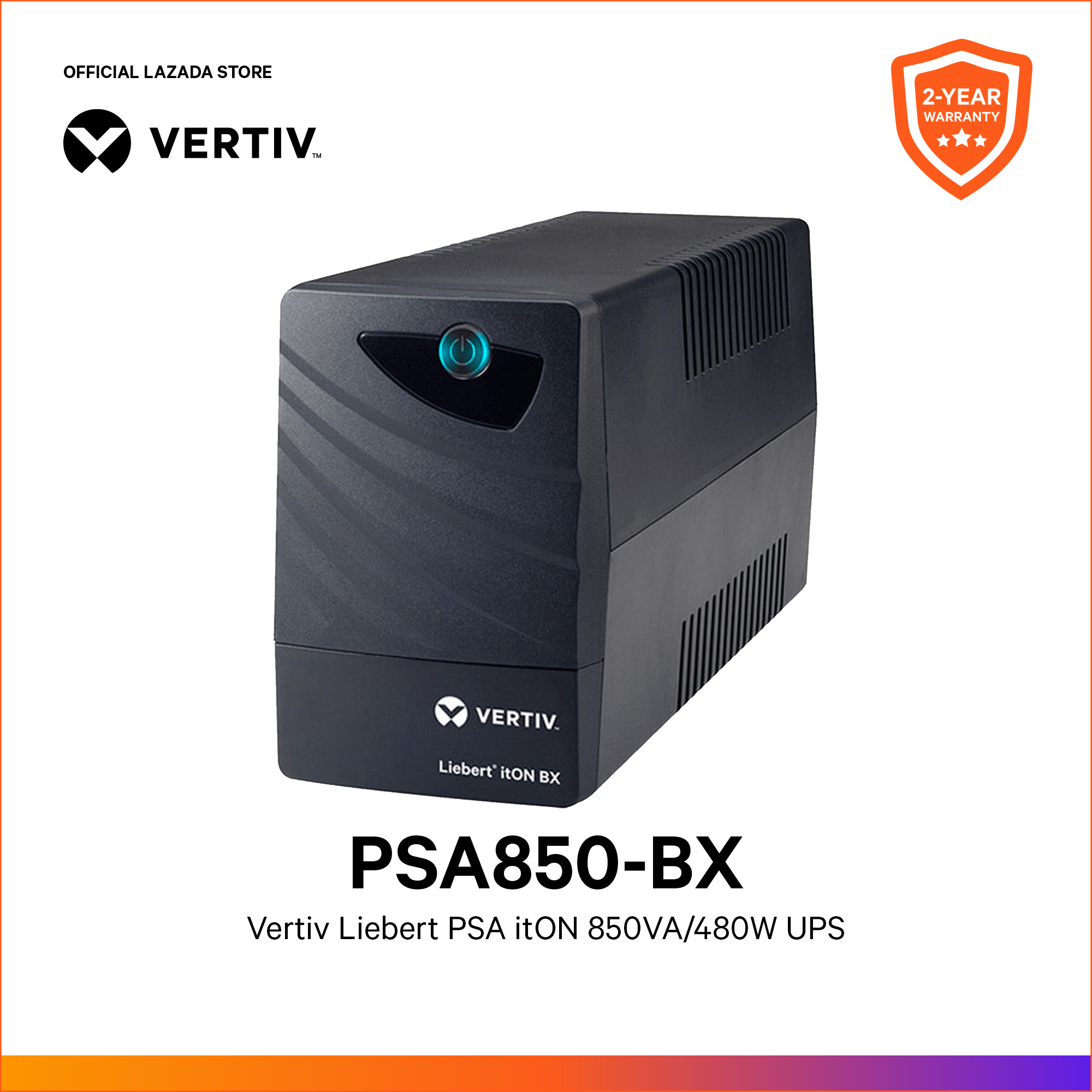 Vertiv Liebert PSA850-BX 850VA/480W UPS with Fast Charging, Provides AC overload Protection, Off ...