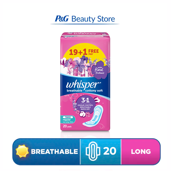 Whisper Cottony Soft Non-Wing Sanitary Napkin (20 pads) [Regular Flow ...