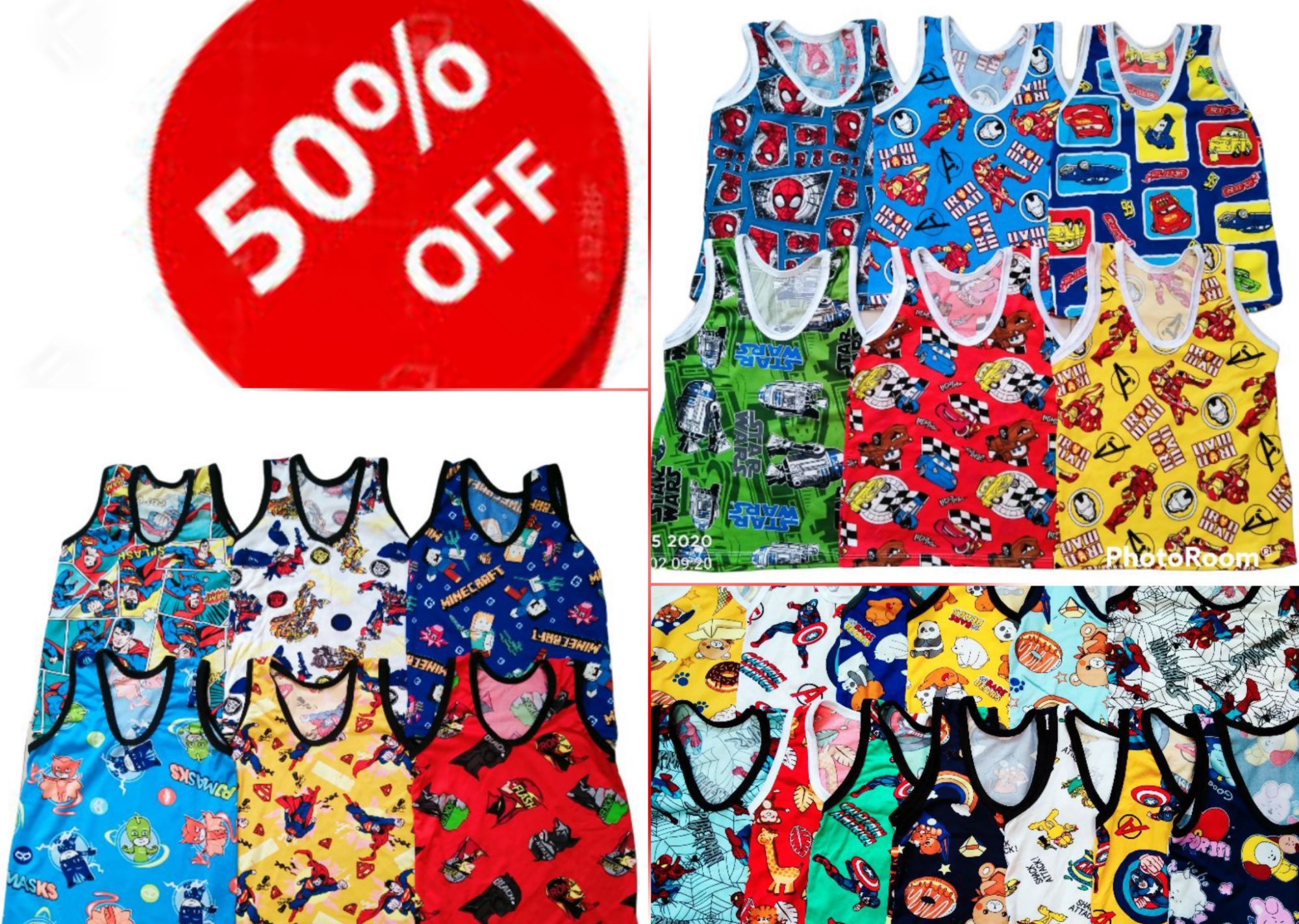 1PIECE Kids Sando Soft cotton Fabric 1-10Years/old Boy (cartoons Print ...