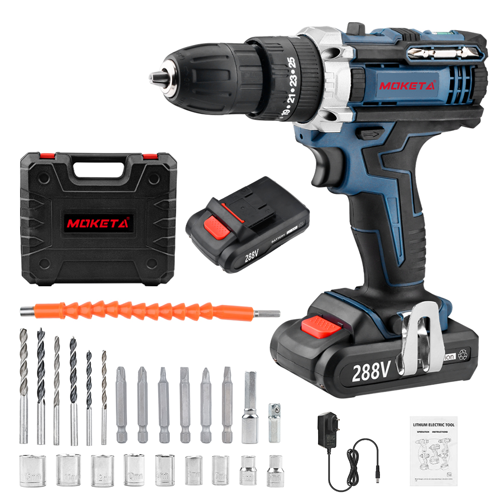 MOKETA 288V Professional Cordless Impact Drill with 2 Lithium Ion ...
