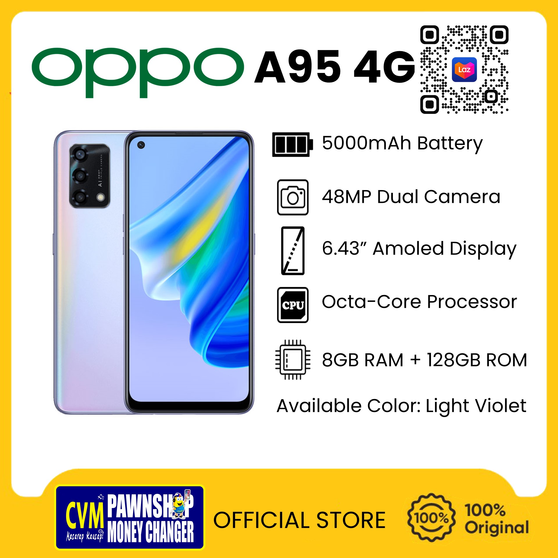 OPPO A95 / 8GB / 128GB ROM / 5000MAH / LIGHT VIOLET | Lazada PH