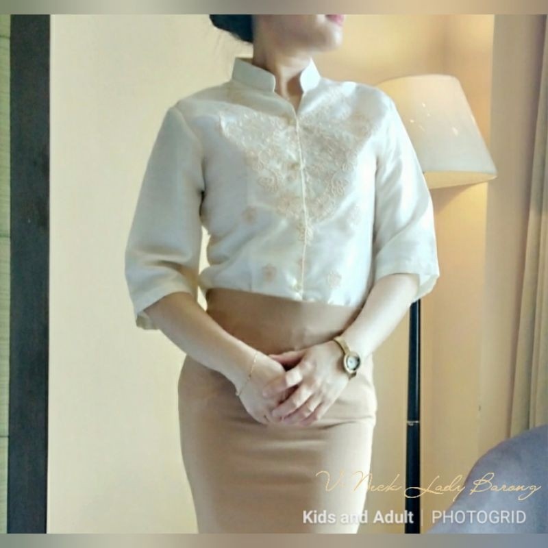 V-NECK MODERN FILIPINIANA LADY PURE EMBROIDERED BARONG | Lazada PH