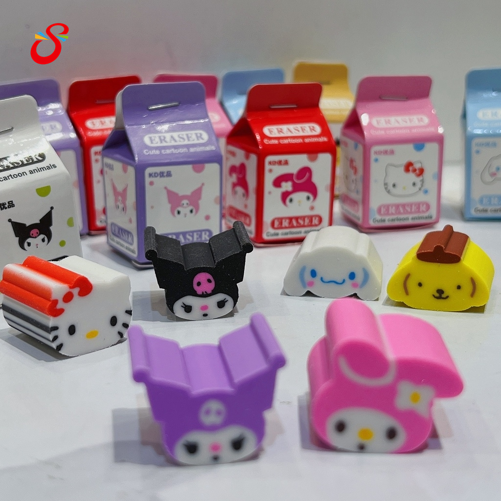 Cute Mini Sanrio Milk Carton Eraser Cartoon Shaped Student Stationery ...