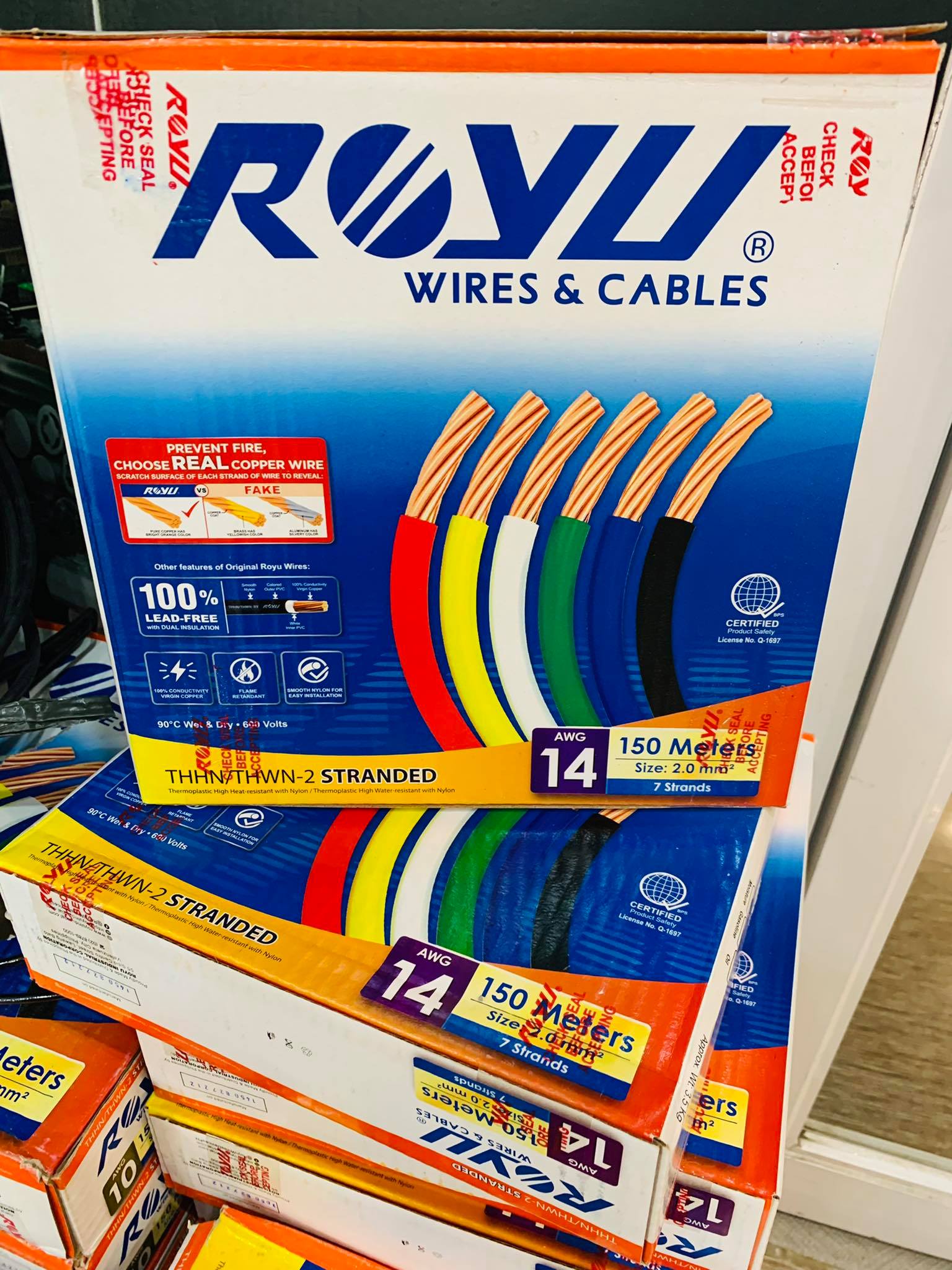 Royu THHN/THWN Stranded Wire #14 #12 #10 #8 150 METERS 100% Pure Copper ...