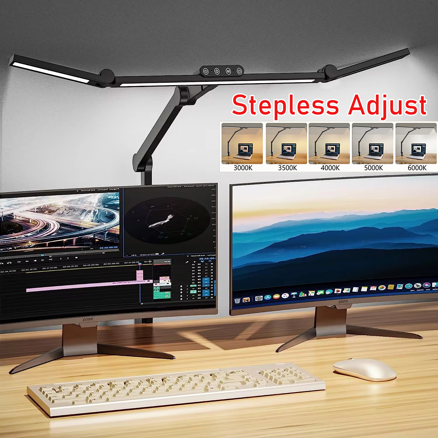 80cm desktop lamp Double Head study table lamp 24W adjustable LED Large ...