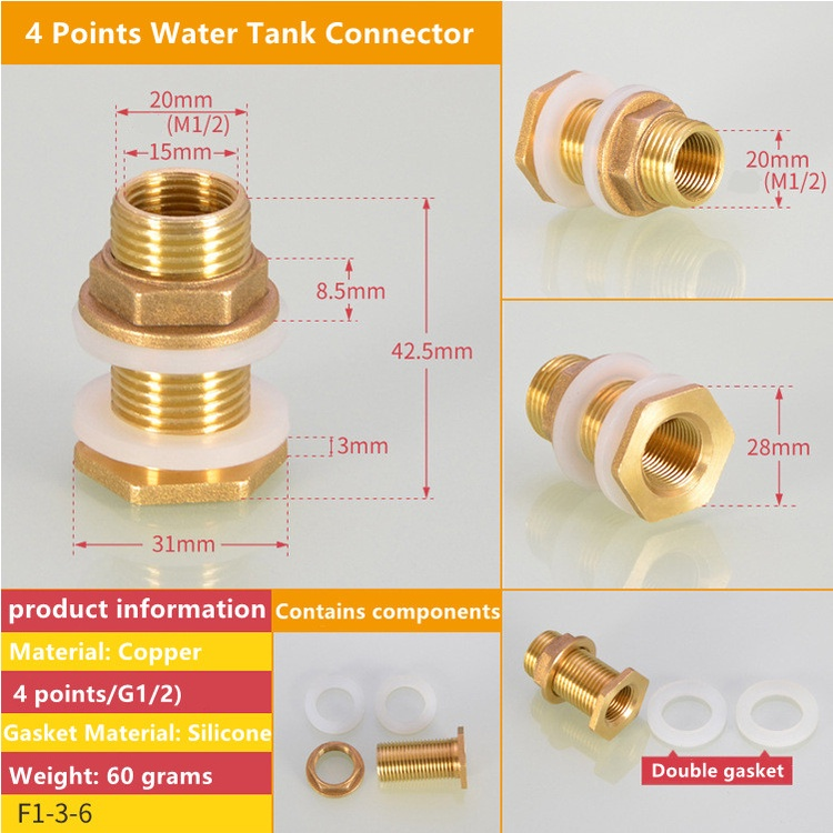 Solid Brass Water Tank Connector Fittings Leak-proof M1/2'' M3/4'' M1 ...