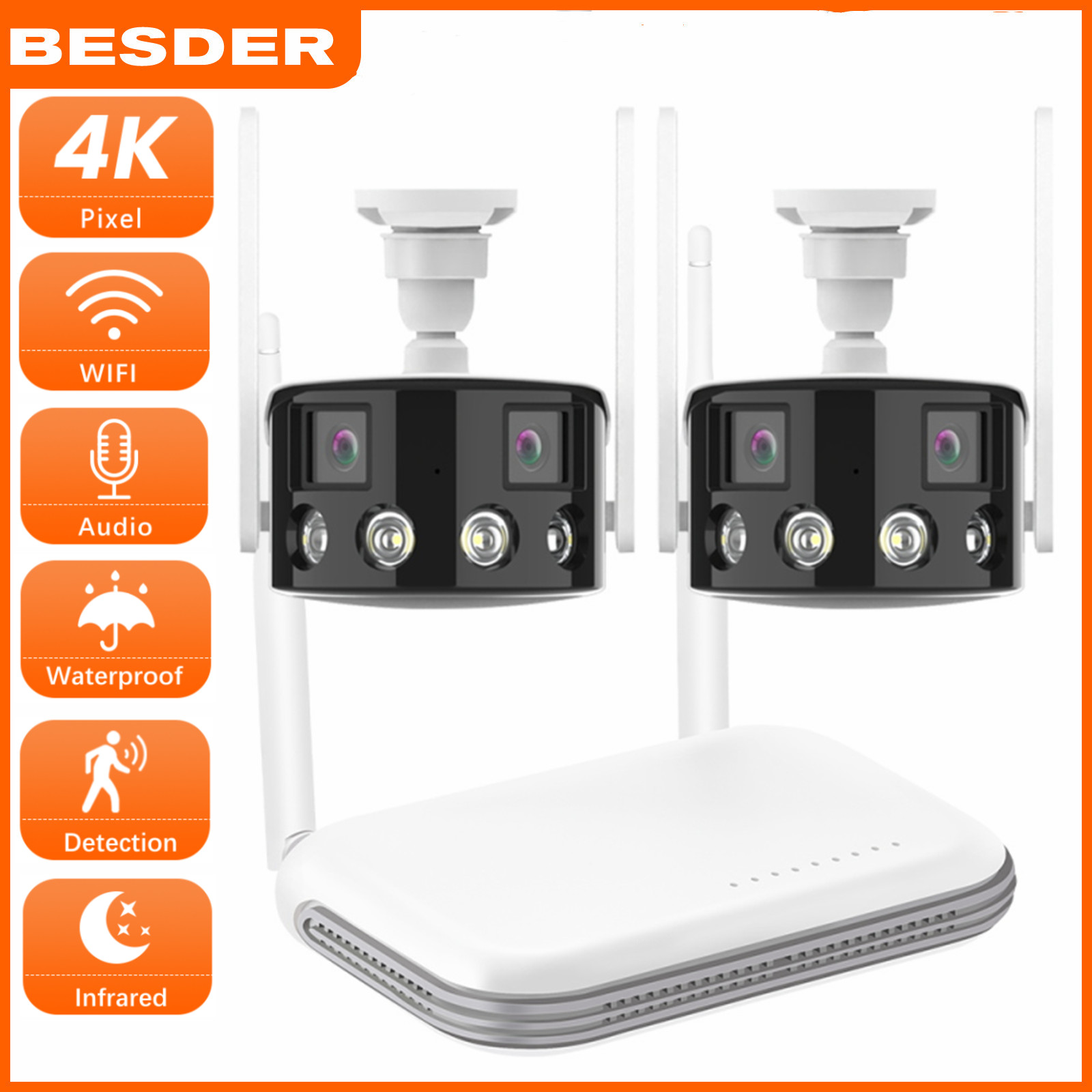 BESDER 8CH Mini NVR 8MP 4K IP Camera WiFi Camera Dual Lens Ultra Wide ...