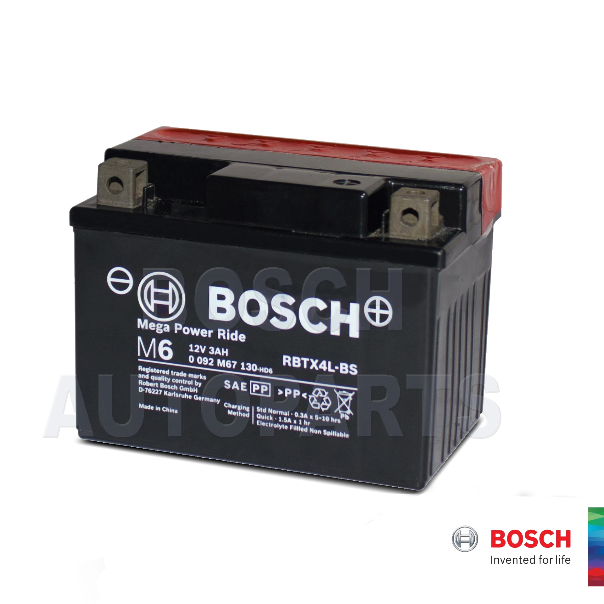 BOSCH Motorcycle Battery M6 Mega Power Ride RBTX4L-BS Bosch 12v 3ah ...
