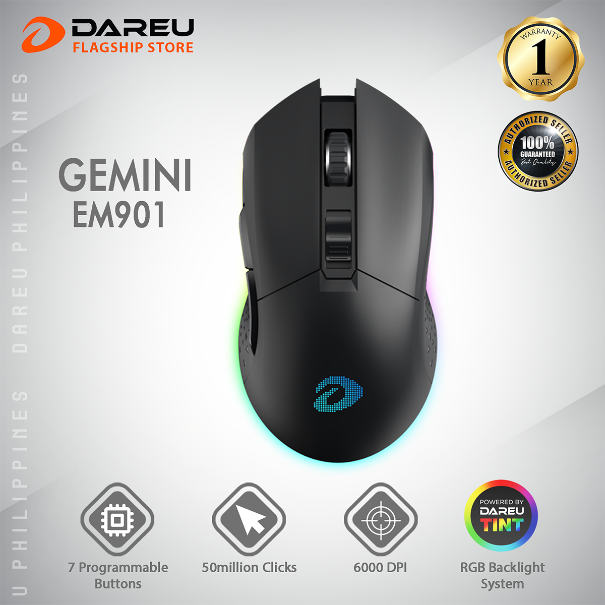 DAREU EM901 Wireless Rainbow RGB Backlit Gaming Mouse with 7 ...