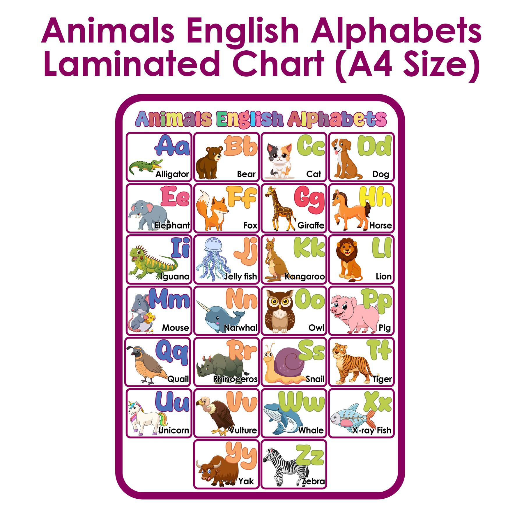 Animals English Alphabets Laminated A4 Educational Chart | Lazada PH