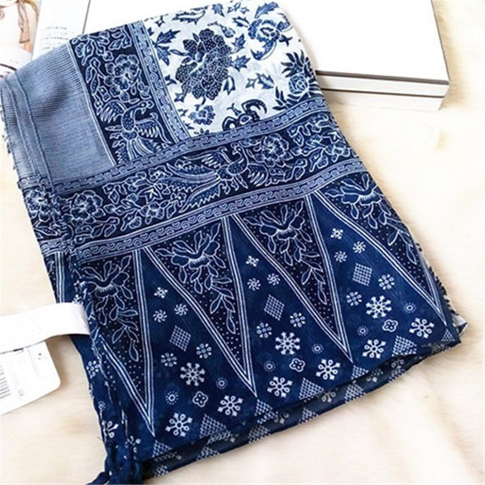 HHGY ย้อนยุค ความสง่างาม พิมพ์ 110180ซม. ผ้าคลุมไหล่ ใหญ่ พอร์ซเลนสีน้ำ ...