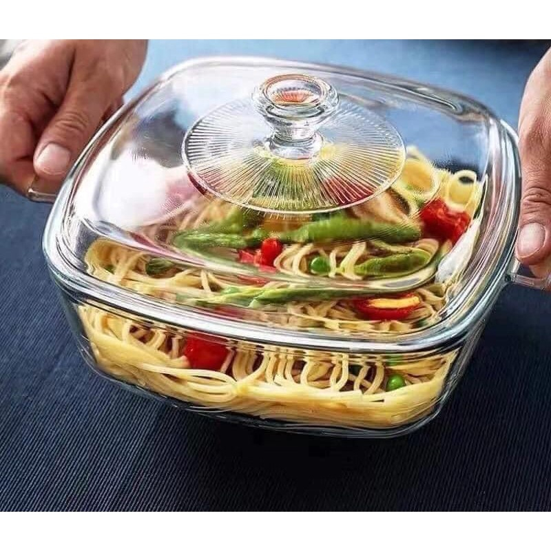 Square1pc Microwaveable Tempered Bakeware Glass Transparent w Cover ...