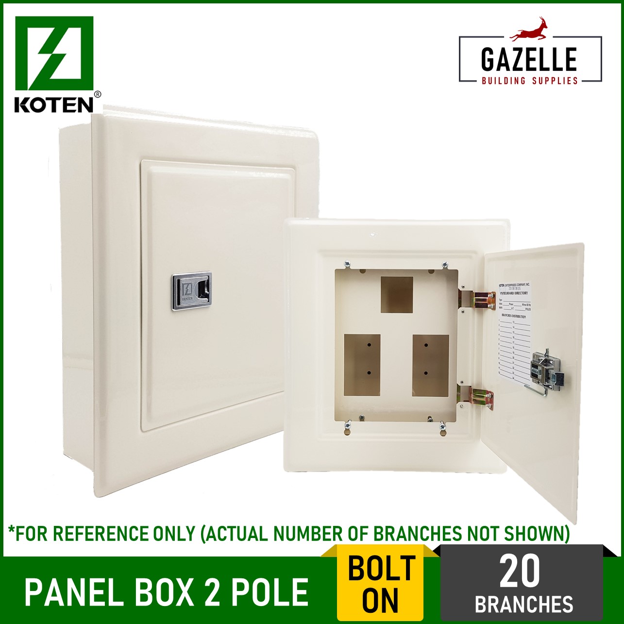 Koten Premium Panel Box For 2 Pole Bolt On Breakers - 20 Branches ...