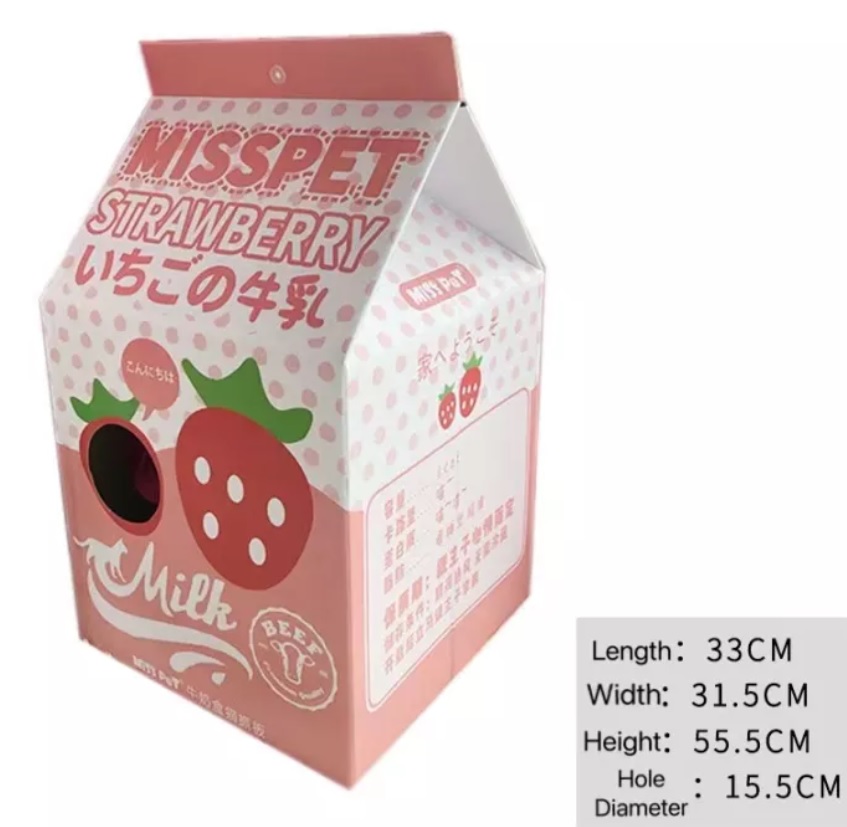 Strawberry Milk Box Cat Scratch-plate Cat Nest Corrugated Box Cat Box ...
