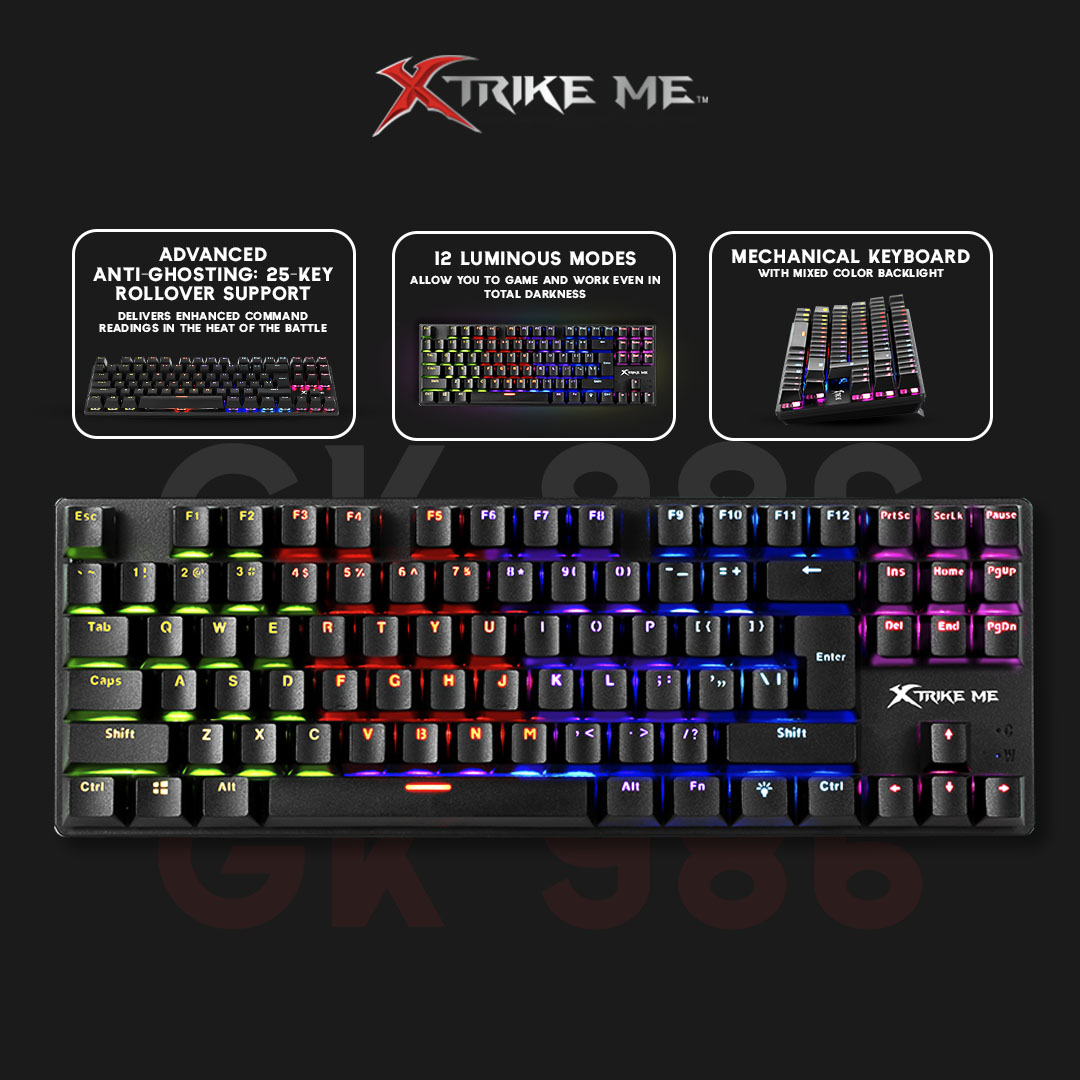 Xtrike Me Backlit, Mechanical Gaming Keyboard GK-986 - Black | Lazada PH