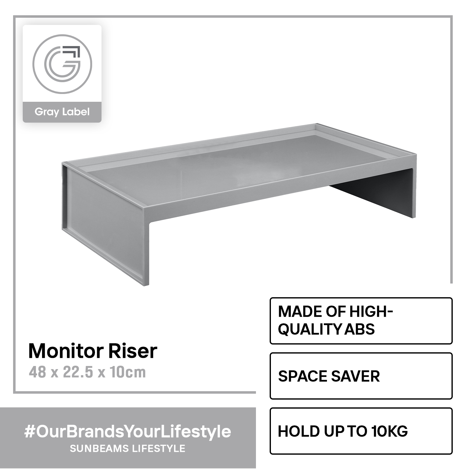 GRAY LABEL Monitor Riser 485x285x103cm Premium Monitor Stand Shelf ...
