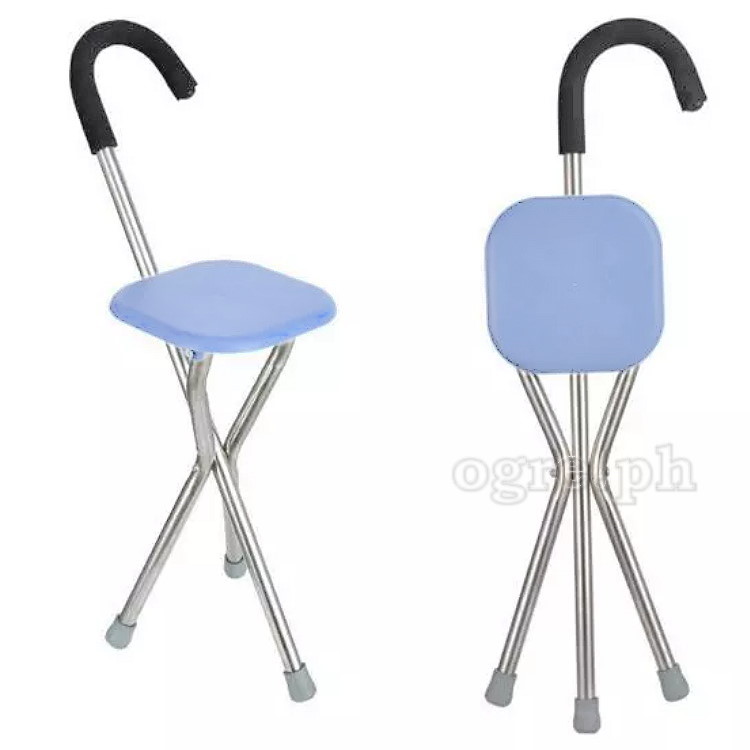 2 in 1 Folding Aluminum Tripod Cane with Square Seat (1.2mm Thick ...