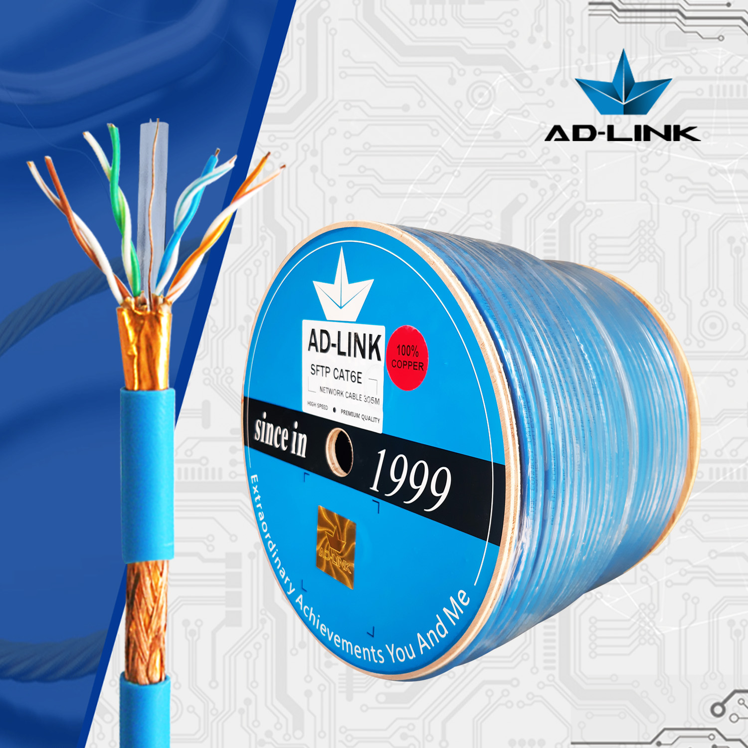 AD-LINK 305M SFTP CAT6E(BLUE) Pure Copper 23AWG /wooden reel(1000FT ...