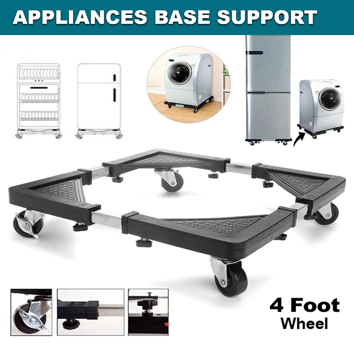 Adjustable movable base Ref Stand Movable Washing Machine Stand With ...