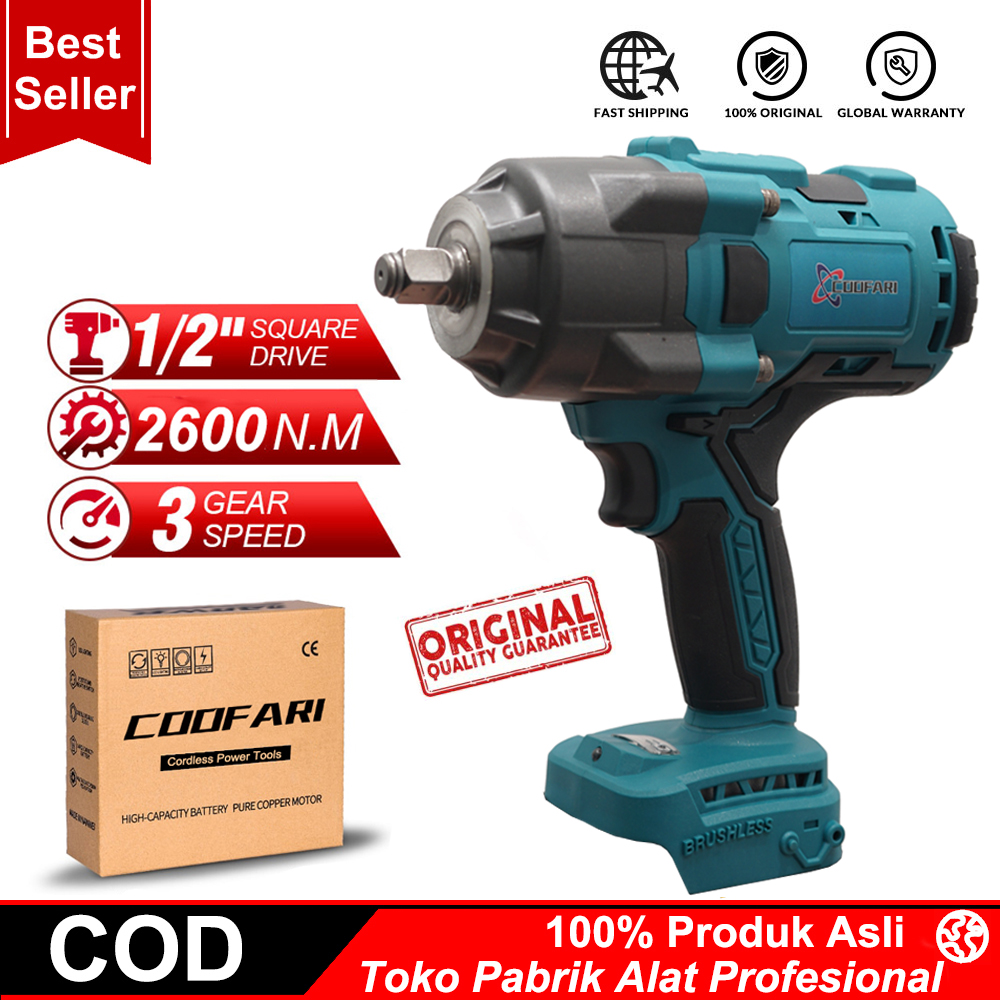 COOFARI High Torque 2600N.m Electric Cordless Brushless Impact Wrench 1 ...