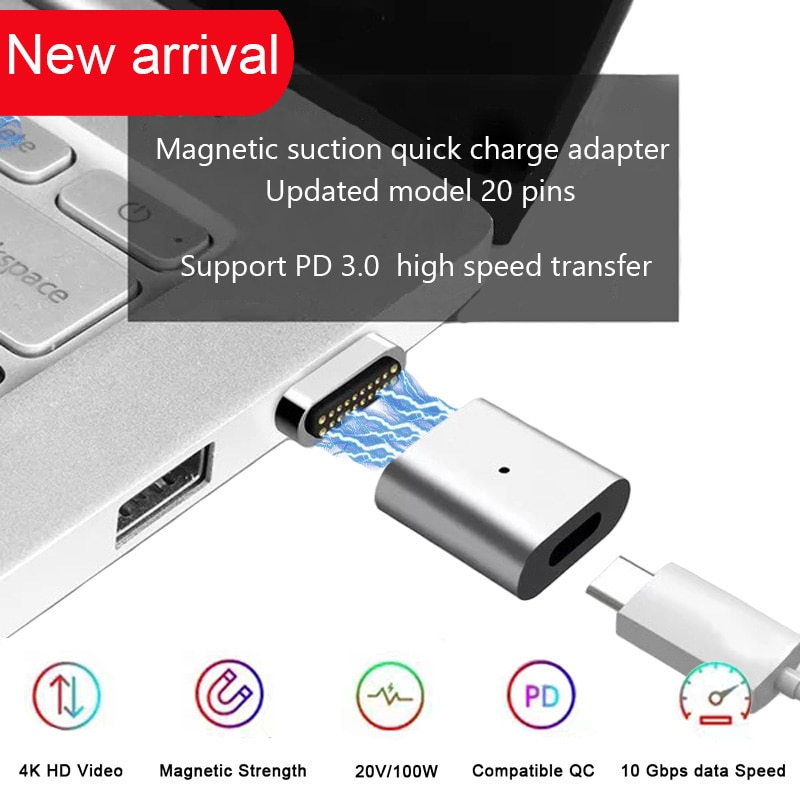 100W USBC Magnetic Adapter For MacBook 9Pin 20Pin 24pin USB Type C to ...
