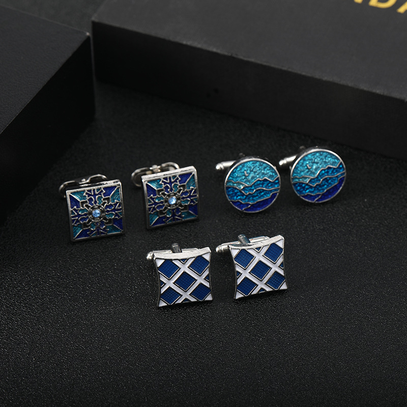 Blue Themed New Product Simple Mens Metal Cufflinks High-end Alloy Drip ...