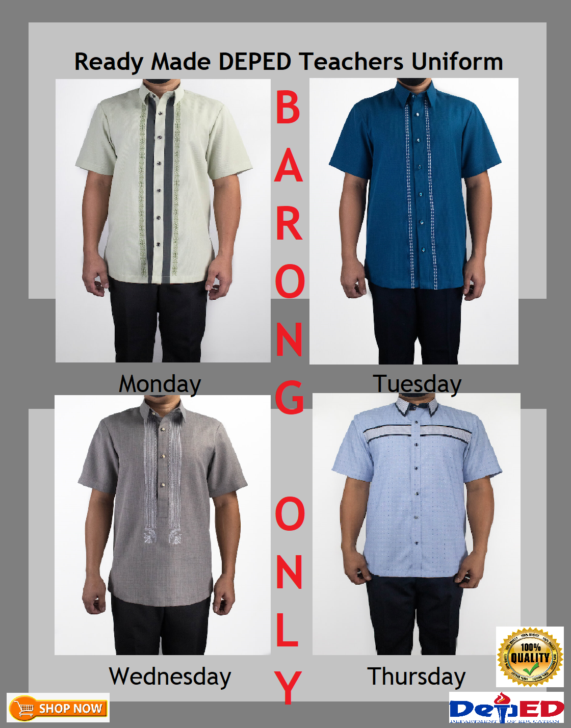 HOT★4Pcs Ready Made BARONG ONLY for Teaching Uniform DEPED Prescribed ...