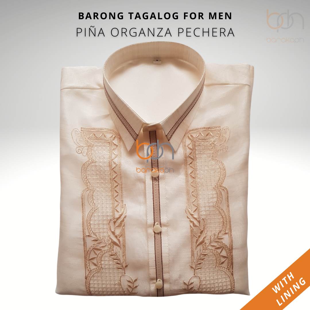 Barong Tagalog for Men Formal Piña Organza Chinese Collar, Sports ...