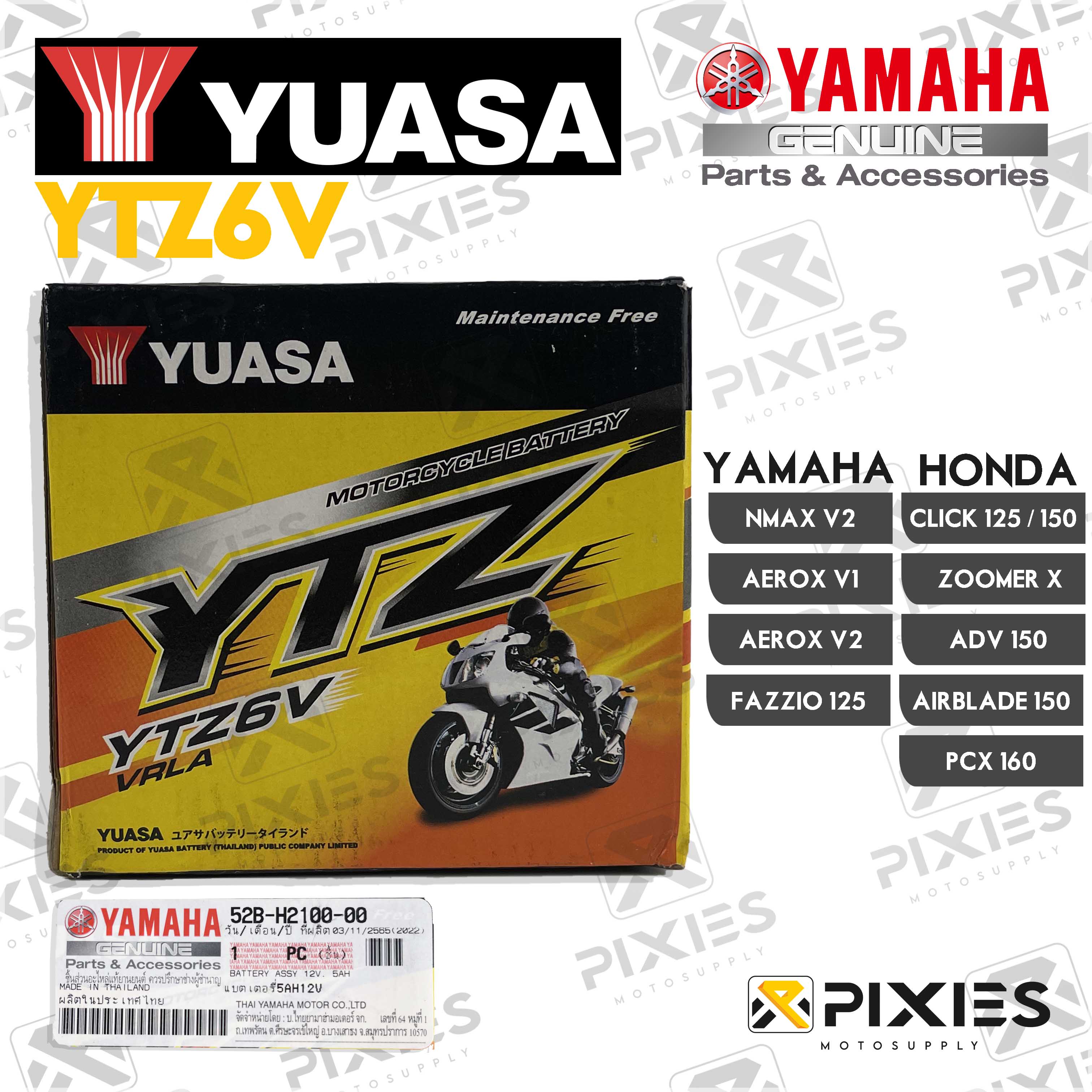YUASA THAILAND YTZ6V Motorcycle Battery 12V 5Ah Maintenance-Free Click ...