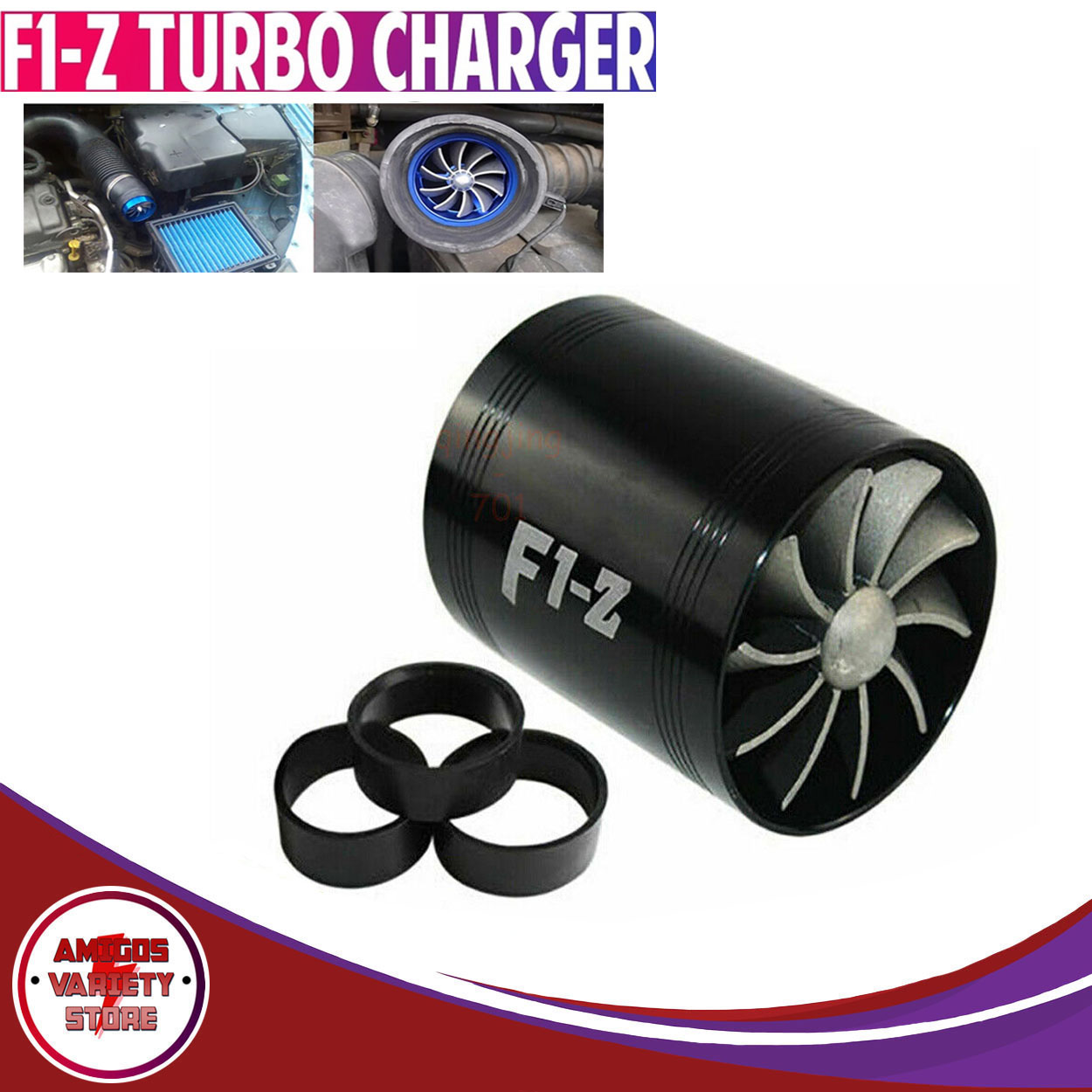 F1-Z Double Turbine Turbo Charger Air Intake Gas Fuel Saver Fan Car ...
