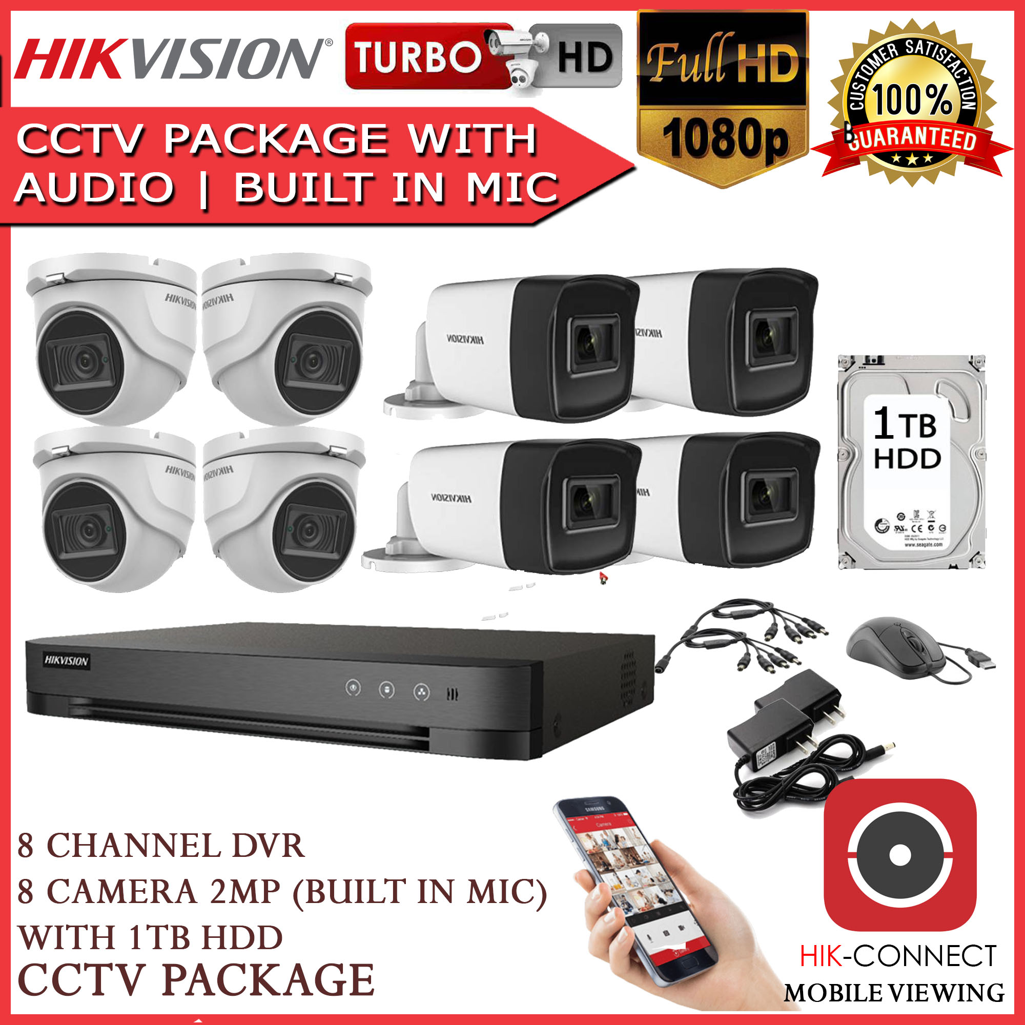 Hikvision 8 Channel DVR with 8 Cameras 2MP w/ Built in mic CCTV PACKAGE ...