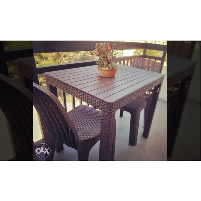 table set with chair JOLLY Set of Plastic Rattan Chair and Coffee Table ...