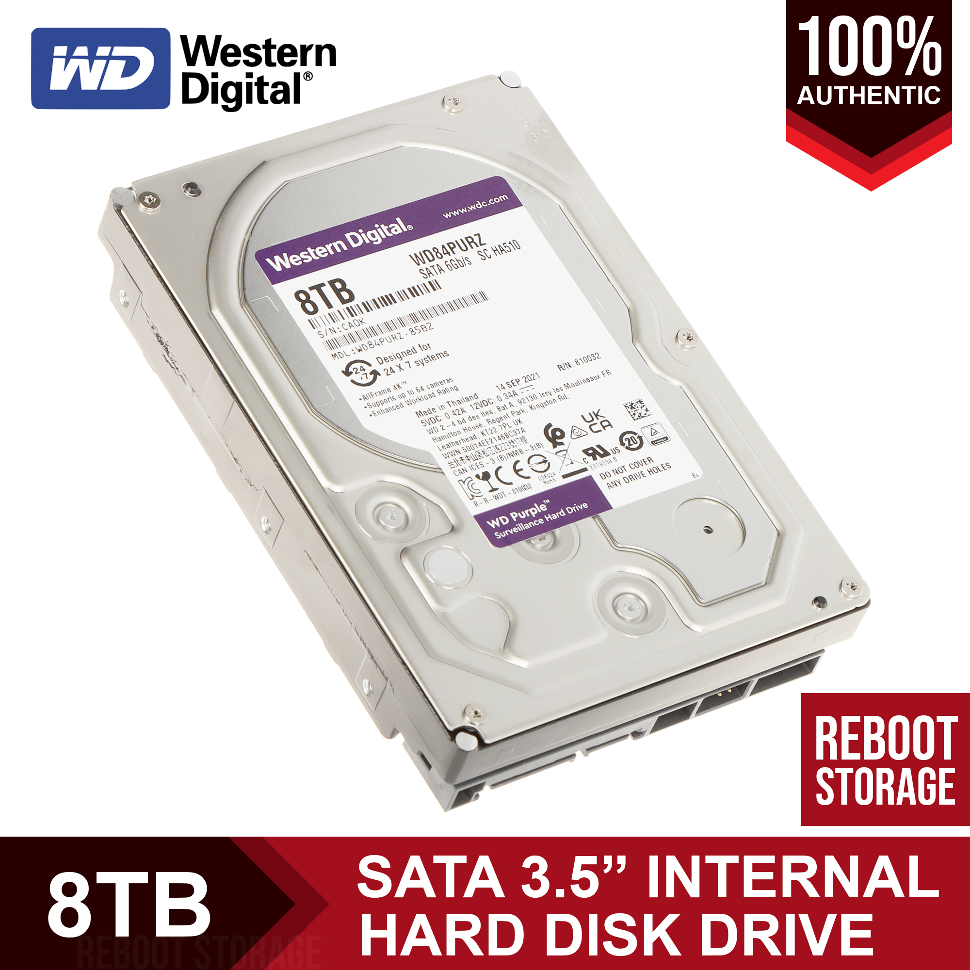 Western Digital WD Purple 8TB Surveillance HDD Hard Disk Drive CCTV NVR ...