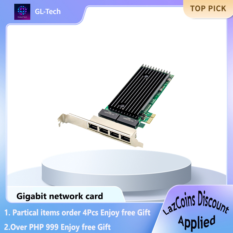 【GL-Tech 】4 Port PCI-E RJ45 Server 1X PCIe X1 Intel 82576 Chip 10/100 ...