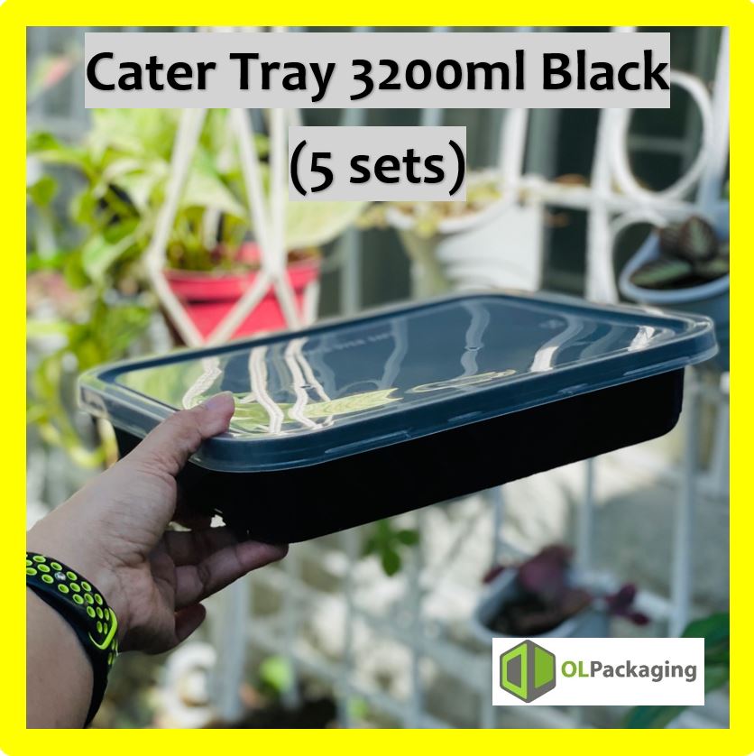 5pcs Plastic Cater Tray with Lid Black/White 3200ml & 5000ml | Lazada PH
