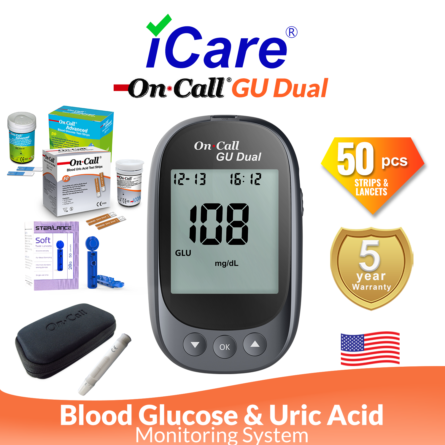 Acon GU Dual On Call GU Dual 2 in 1 Blood Glucose and Uric Acid Meter ...
