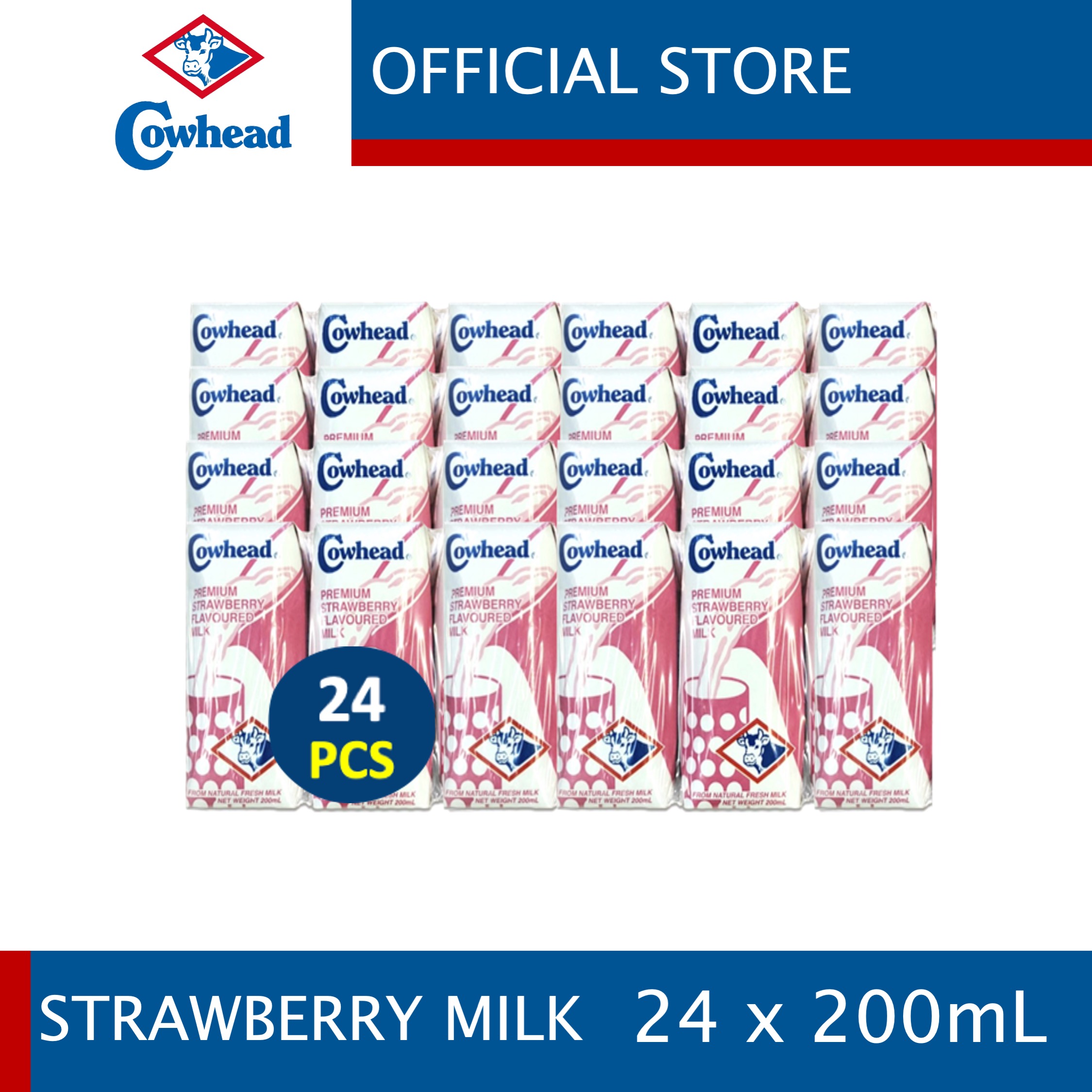 Cowhead Strawberry Milk 200mL (Pack of 24) Cowhead Fresh Milk UHT ...