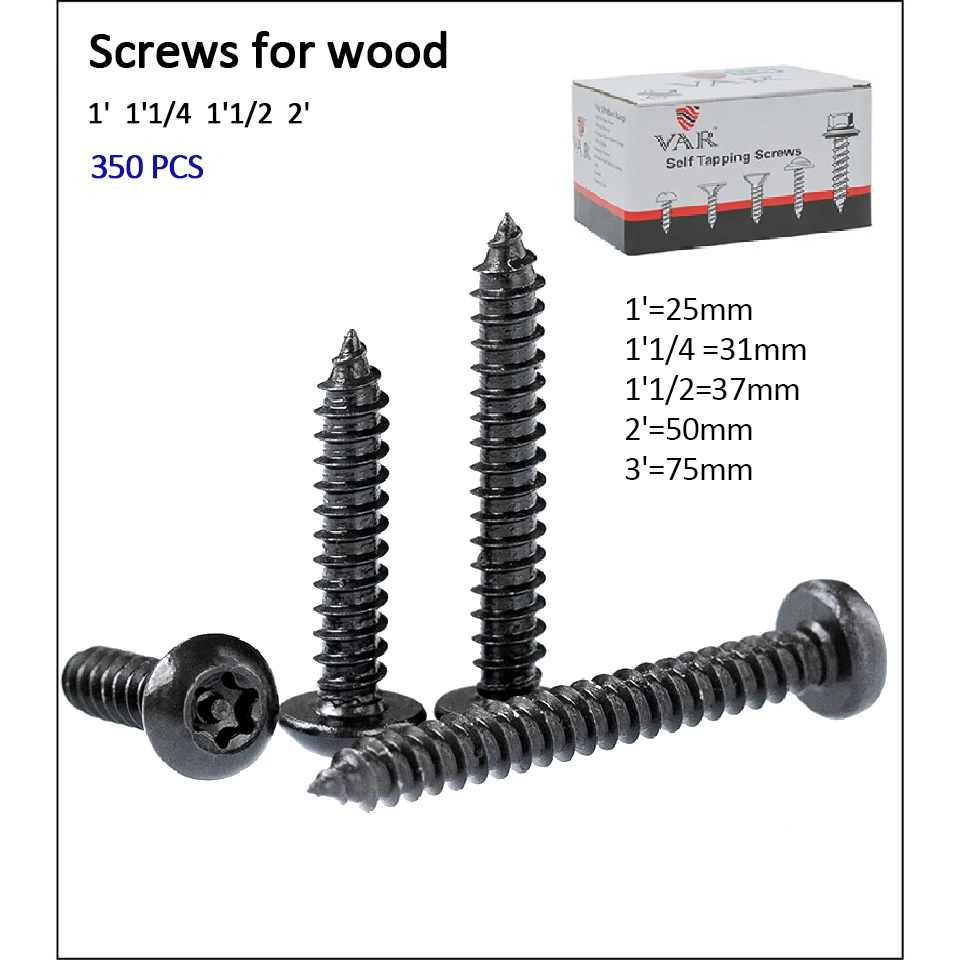 （Fast delivery）1box Wood/Metal Black Screw Wood/Metal 1'~3'inch flat ...
