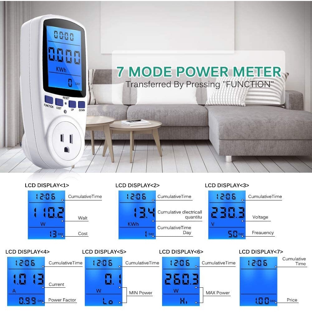 The new 2022 《COD》Digital Watt Power Meter Electric Monitor US 220V ...